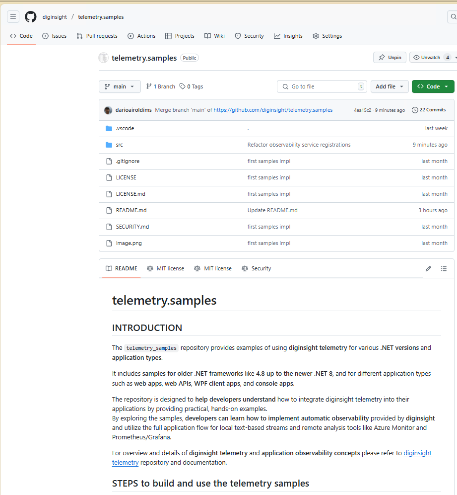 Use Diginsight samples – Diginsight Telemetry